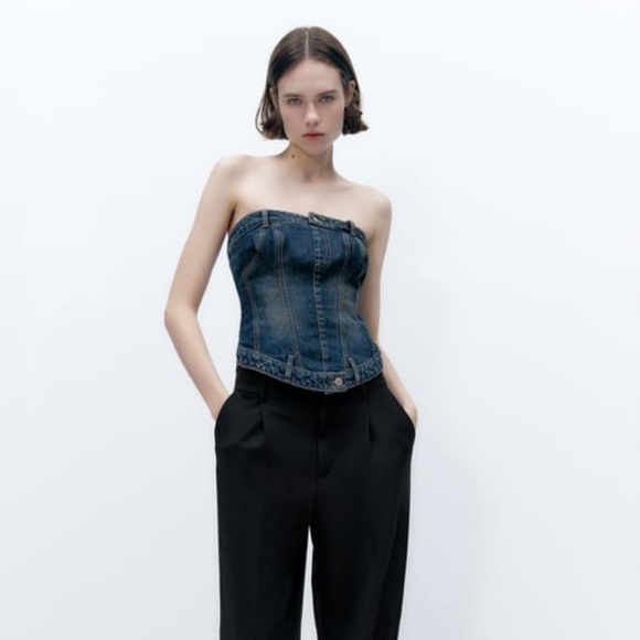 Zara | Tops | Denim Trf Corsetinspired Top | Poshmark